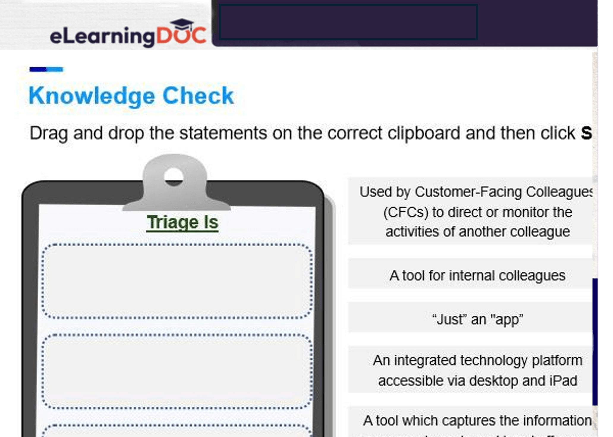 Drag and Drop Knowledge Check - ELearning Doc